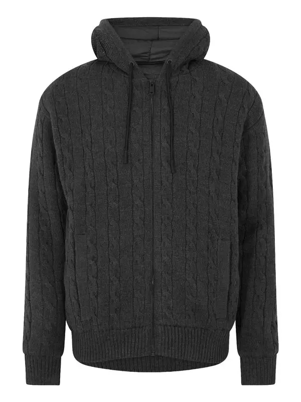 Hugo Boss Cable Knit Hooded Zip Cardigan - Black