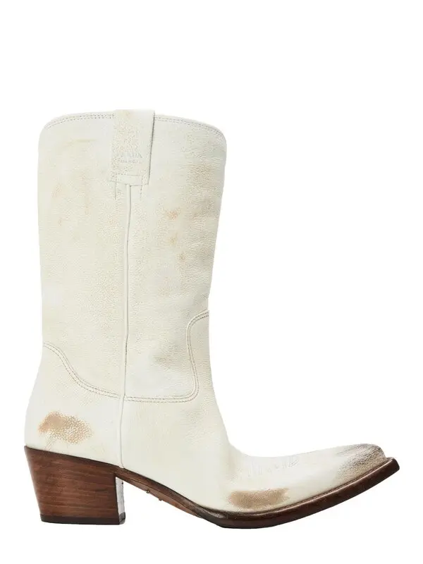 Prada Leather Western Boots - White