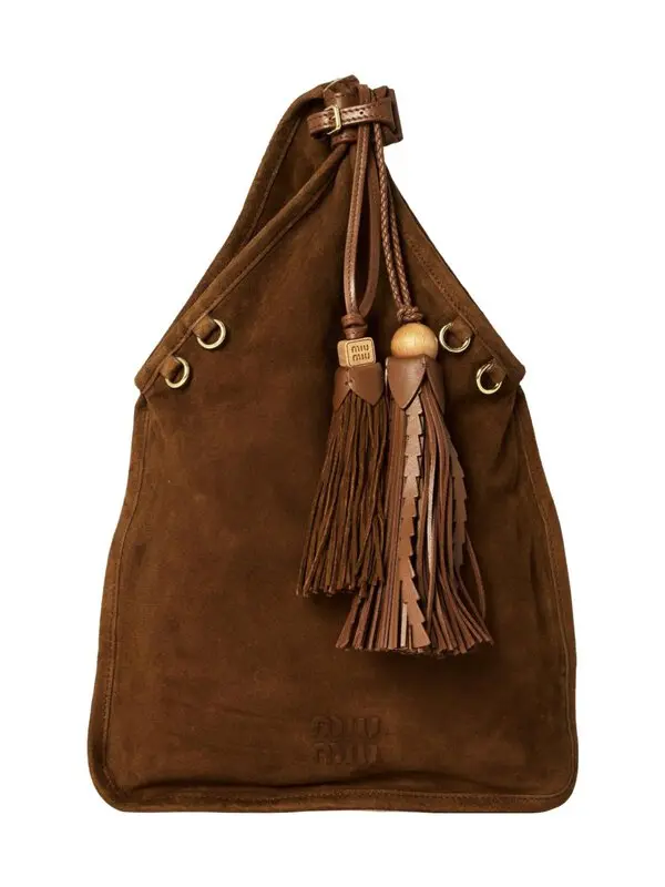 Miu Miu Suede Handbag With Tassel Embellishments - Brown