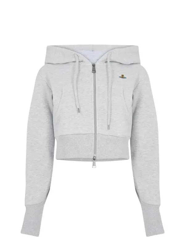 VIVIENNE WESTWOOD Cropped Zip-up Hoodie With Logo Detail - Grey