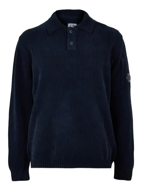 C.P. COMPANY Ribbed Knit Polo - Black