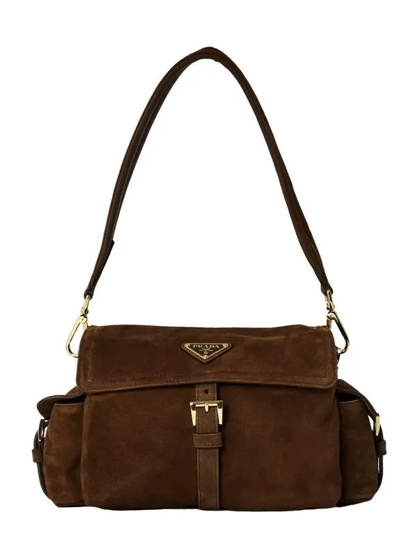 Prada Medium Suede Shoulder Bag - Black
