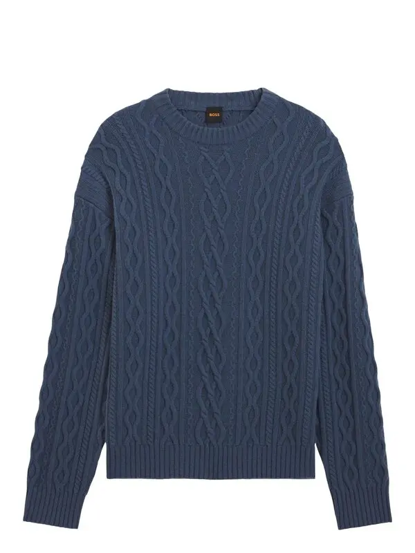 Hugo Boss Navy Cable Knit Sweater - Blue