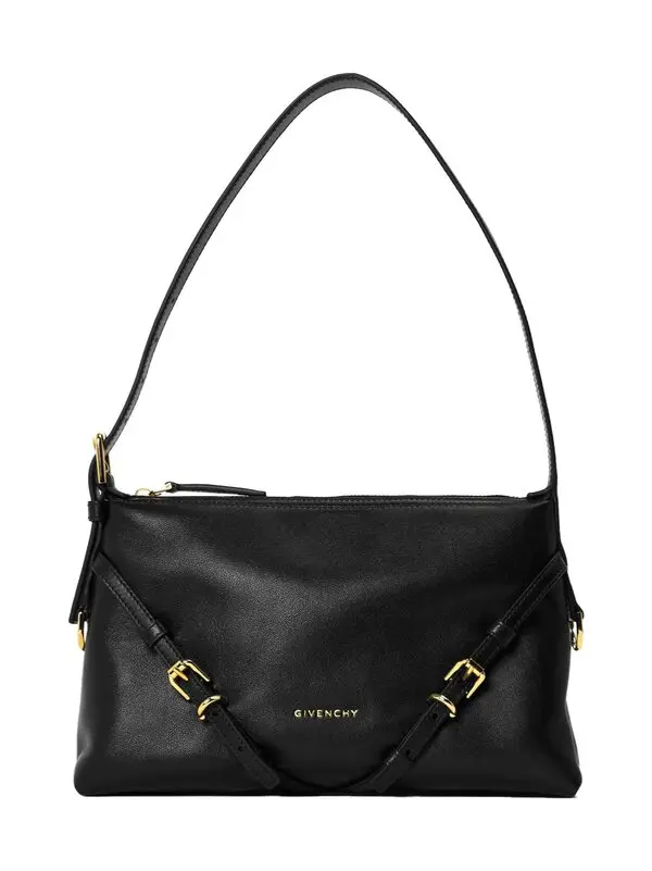 Givenchy Leather Shoulder Bag With Gold Tone Buckle Details - Black