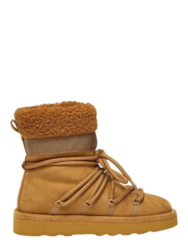 Valentino Garavani Shearling Cuff Suede Boots - Brown