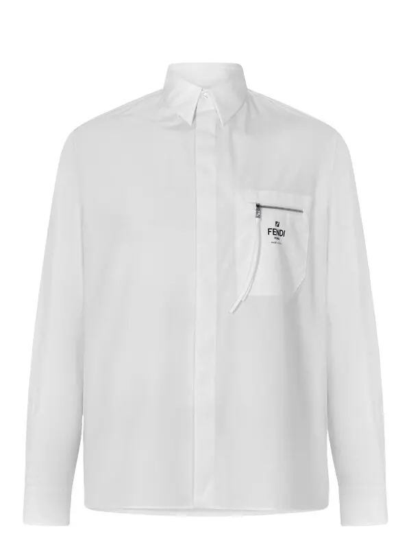 Fendi Logo Long-sleeve Plain Shirt - White