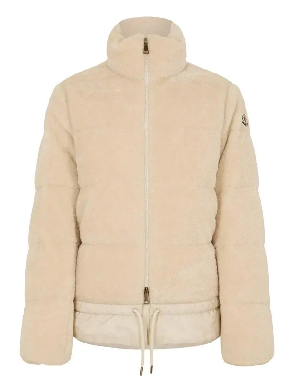 Moncler Quilted Down Jacket With Stand Collar And Logo Patch - Nude