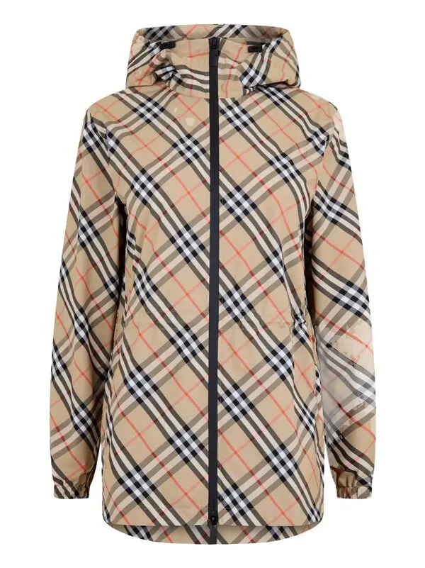 Burberry Diagonal Check Hooded Mid-length Coat - Nude