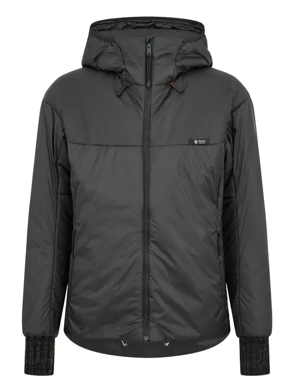 Prada Hooded Padded Jacket With Zip-up Front And Ribbed Cuffs - Black