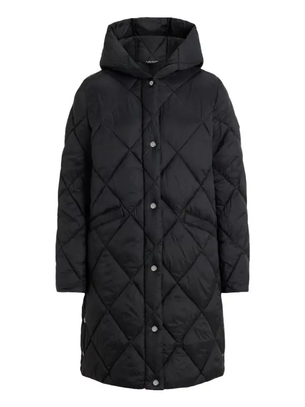 Ralph Lauren Quilted Leather Hooded Mid-length Puffer Jacket - Black