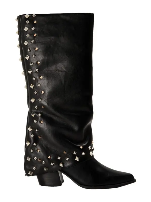 Steve Madden Studded Square Toe Boots - Black