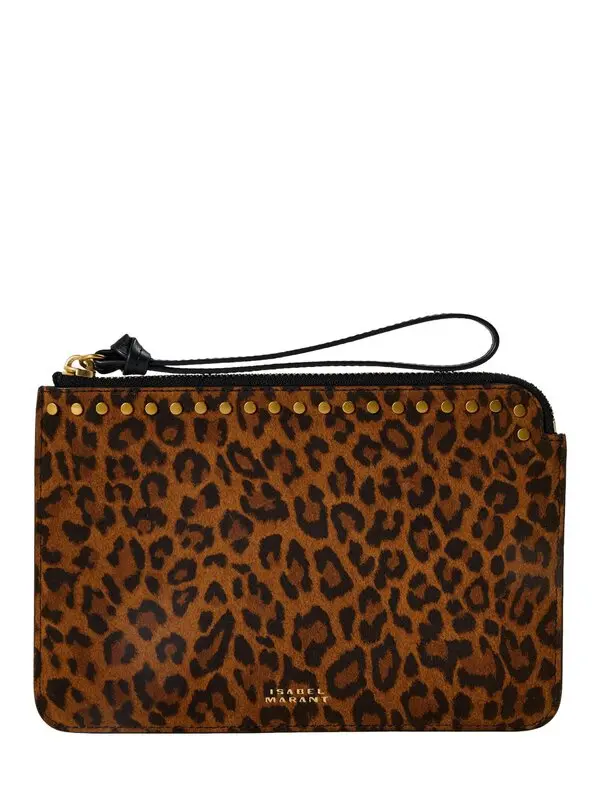 Isabel Marant Étoile Leopard Print Studded Pouch - Brown
