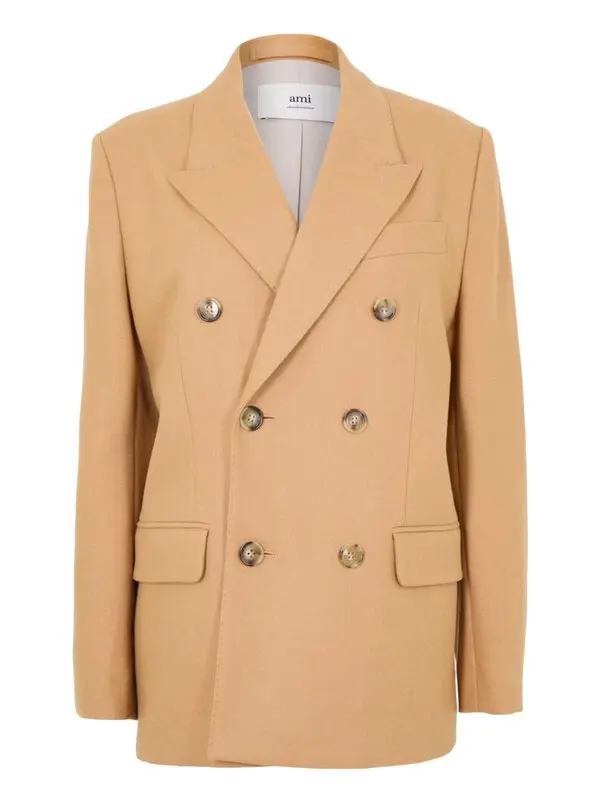 AMI Paris Tailored Fit Textured Blazer - Nude