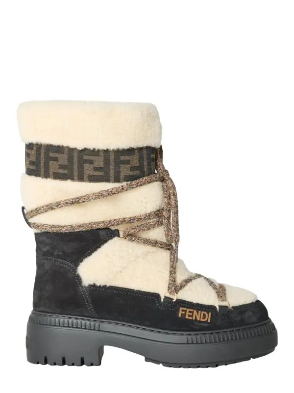 Fendi Wool Snow Boots With Ff Monogram - Black