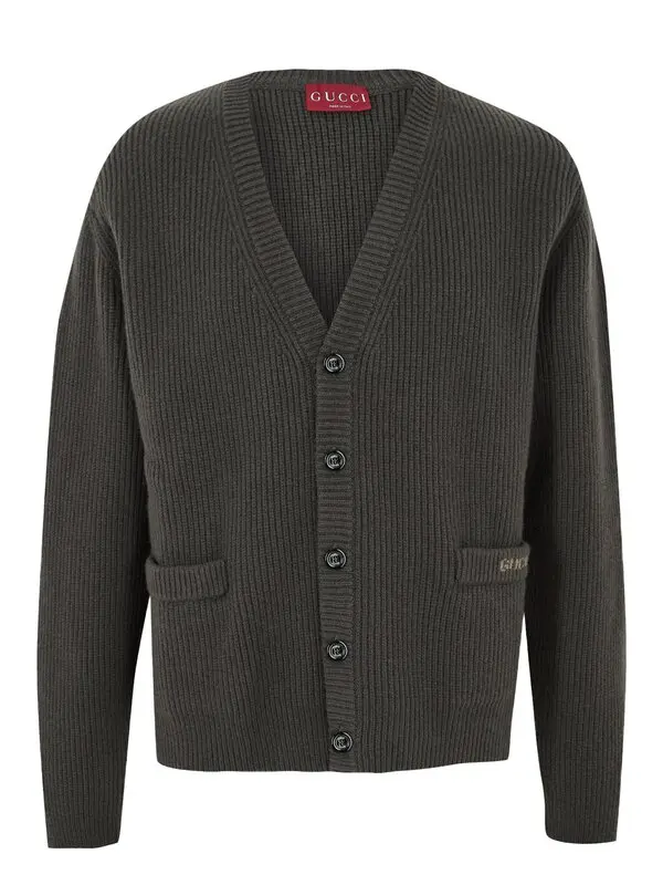 Gucci V-neck Ribbed Knit Cardigan - Black