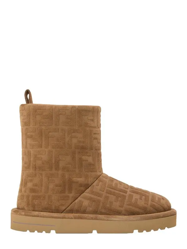 Fendi Suede Embossed Ff Monogram Boots - Brown