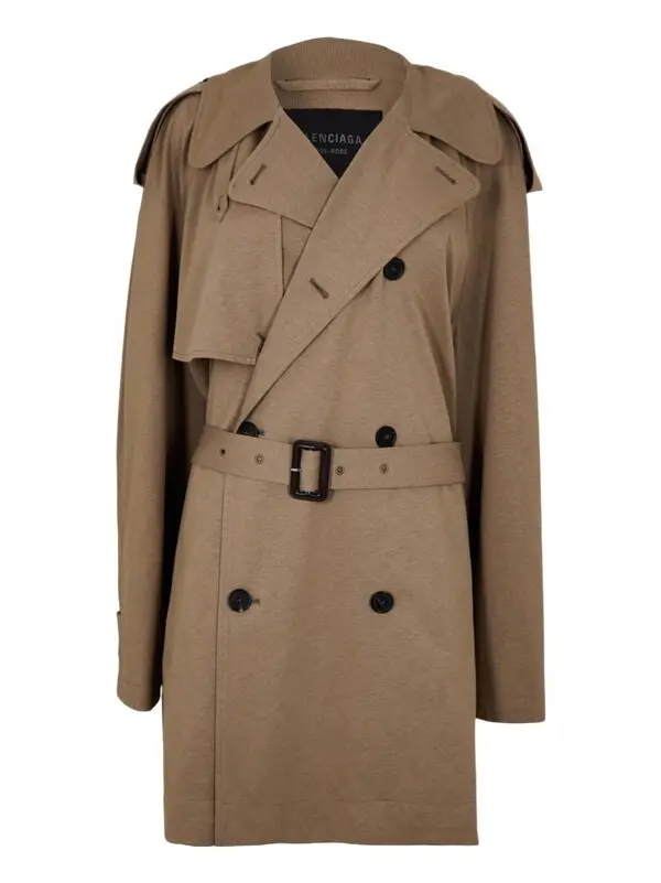 Balenciaga Cropped Trench Coat With Belt - Brown