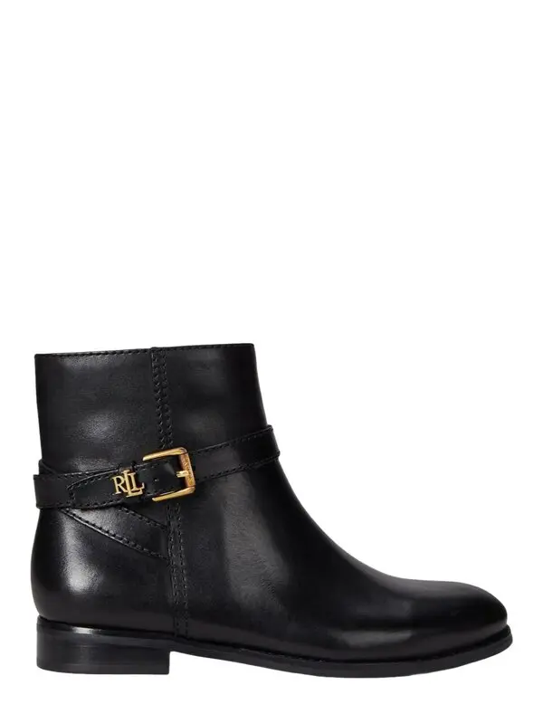 Ralph Lauren Leather Buckle Ankle Boots - Black