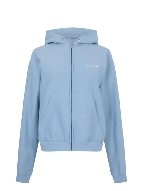 Balenciaga Full-zip Hoodie With Logo Detail - Blue