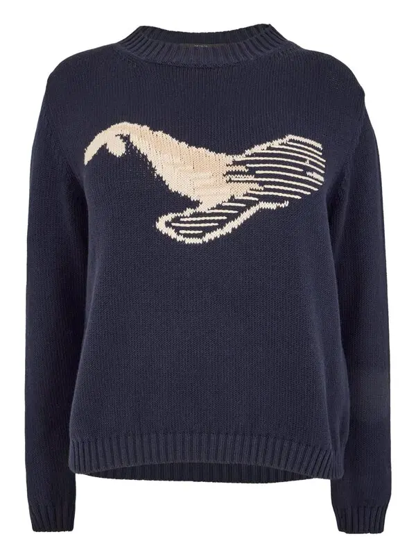 Max Mara Navy Knitted Sweater With Whale Motif - Navy Blue