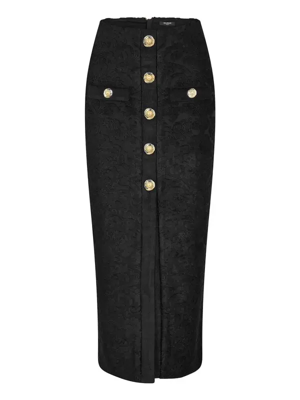 Balmain Fitted Midi Skirt With Button Detail - Black