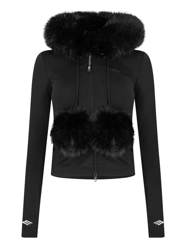 Balenciaga Hooded Coat With Faux Fur Trim - Black