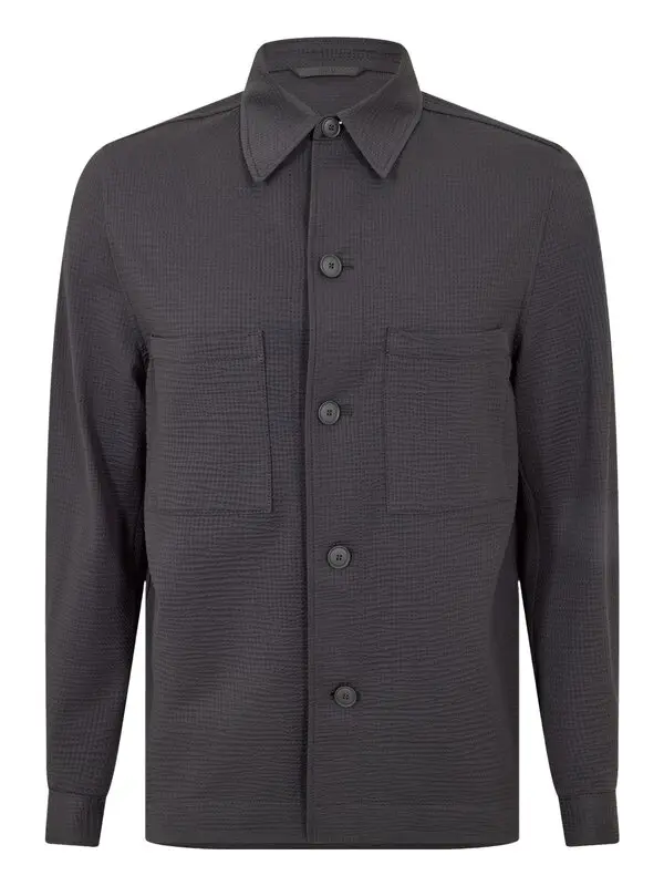 Hugo Boss Dark Grey Waffle-textured Overshirt - Black