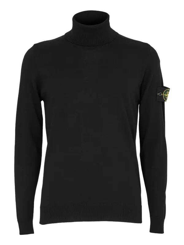 Stone Island High-neck Knit Sweater With Armband - Black