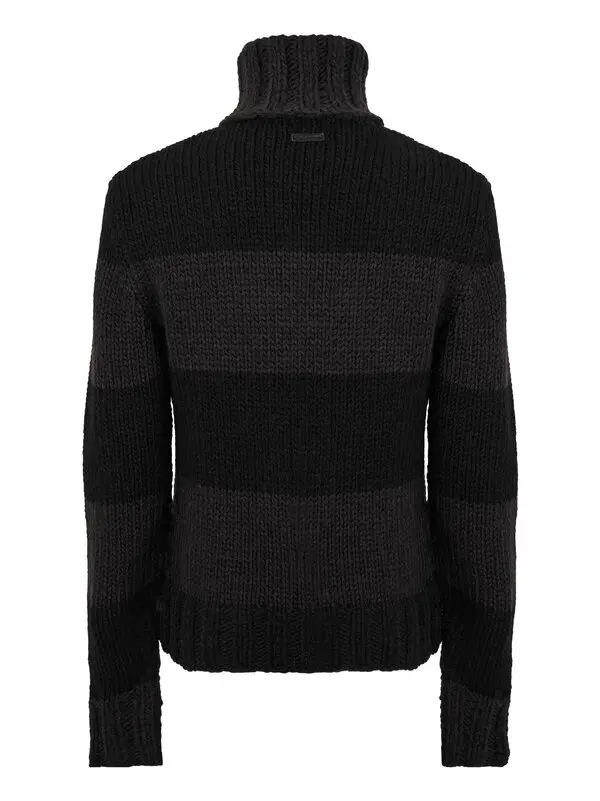 Dolce & Gabbana High-neck Striped Knit Sweater - Black