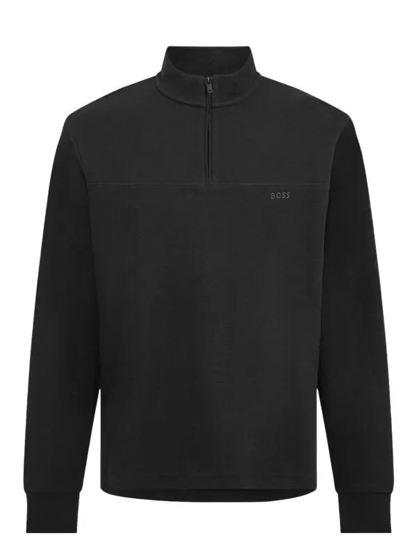 Hugo Boss Zip Up Sweatshirt With Ribbed Cuffs And Waistband - Black