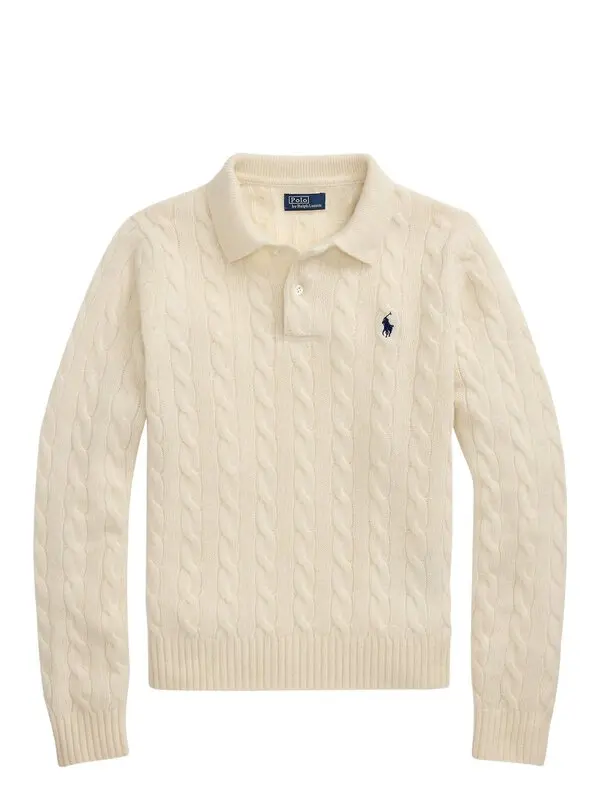 Polo Ralph Lauren Cable Knit Long Sleeve Polo Sweater - Nude