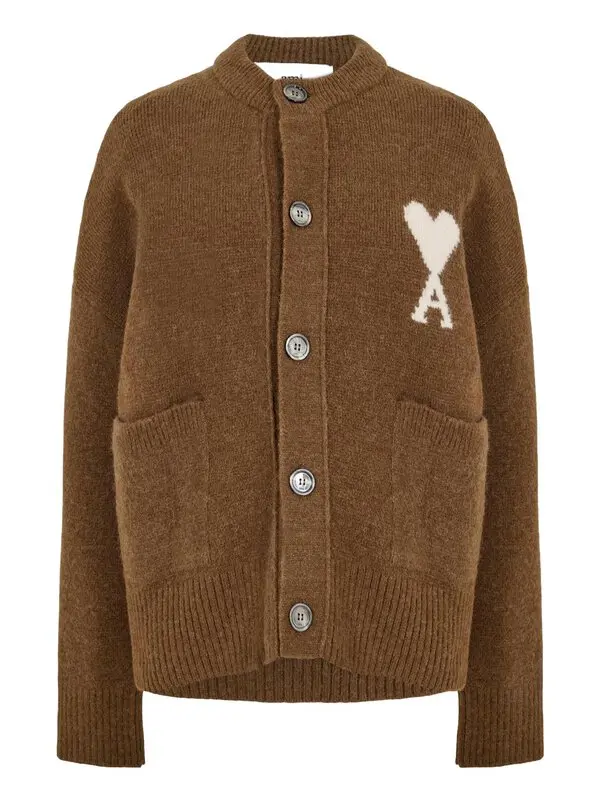 AMI Paris Round-neck Knit Cardigan - Brown