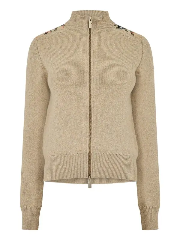 Burberry Zip-up Ribbed Knit Cardigan - Nude