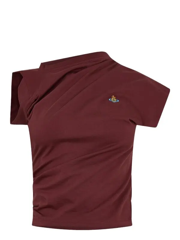 VIVIENNE WESTWOOD Asymmetrical Draped T-shirt With Logo Embroidery - Chocolate