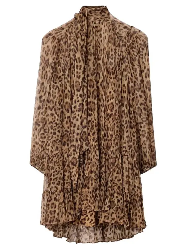 Rixo Anaya Mini Dress With High Neck And Long Sleeves - Brown