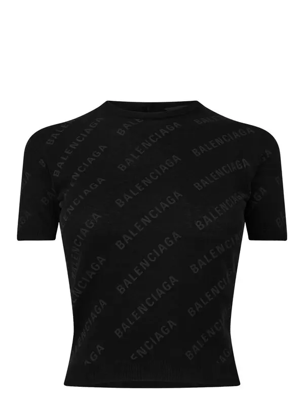Balenciaga All-over Logo Knit Top - Black