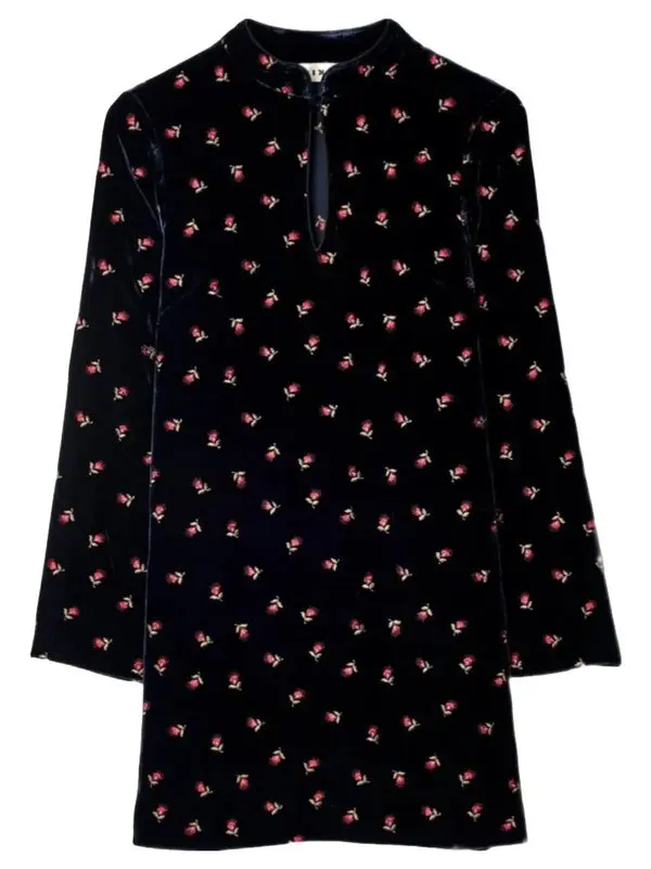 Rixo Calla Mini Dress With High Neck And Long Sleeves - Black
