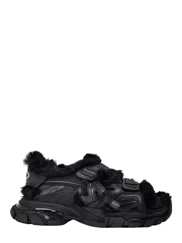 Balenciaga Track Faux-shearling Sandals - Black