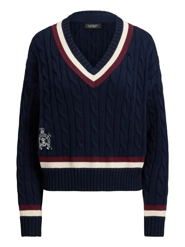 Ralph Lauren Cable Knit V-neck Sweater - Black