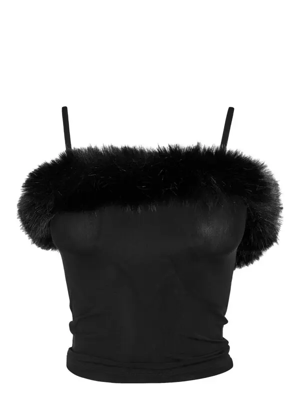 Balenciaga Slim-fit Camisole Crop Top With Fur Trim - Black