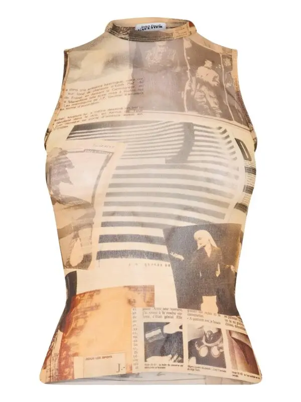 JEAN PAUL GAULTIER Sleeveless Printed High Neck Top - Nude