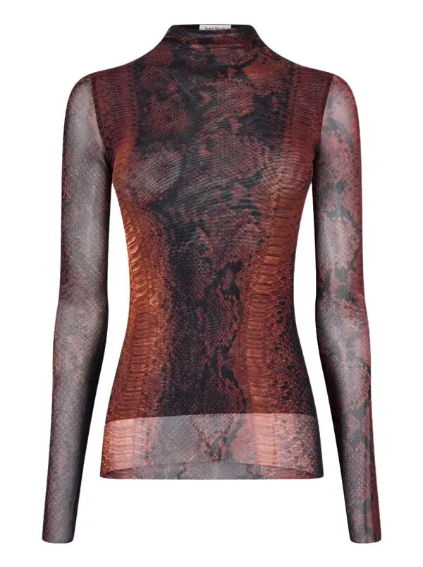 JEAN PAUL GAULTIER Printed High Neck Long Sleeve Top - Black