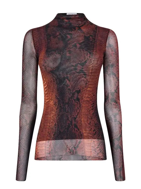 JEAN PAUL GAULTIER Printed High Neck Long Sleeve Top - Black
