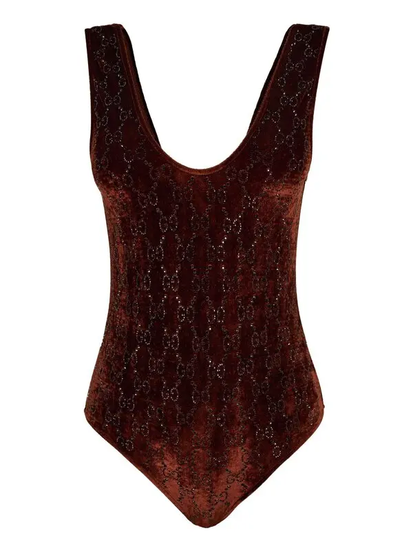 Gucci Sleeveless Bodysuit With Embossed Detail - Brown