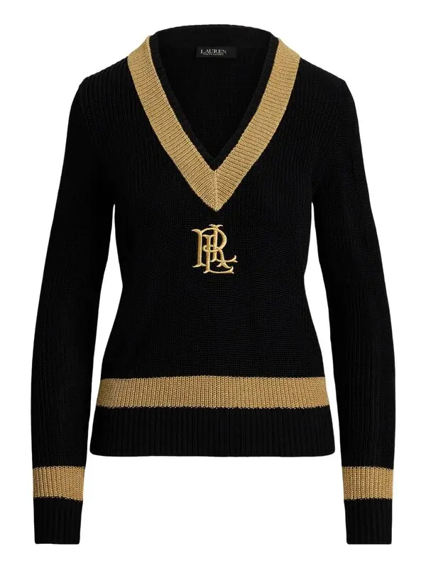 Ralph Lauren V-neck Knit Jumper With Metallic Trim - Black
