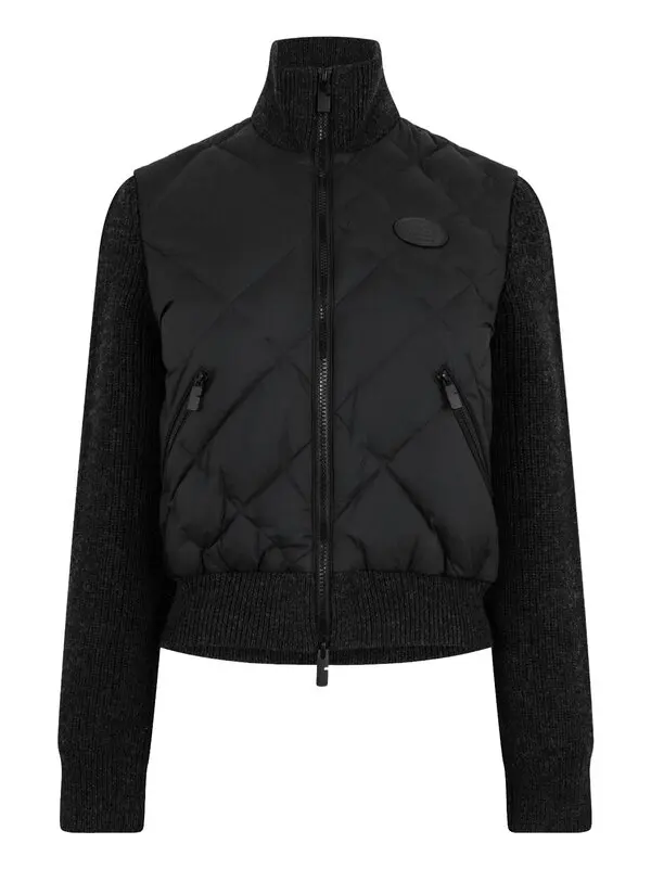 Burberry Quilted Bomber Jacket With Knit Sleeves - Black