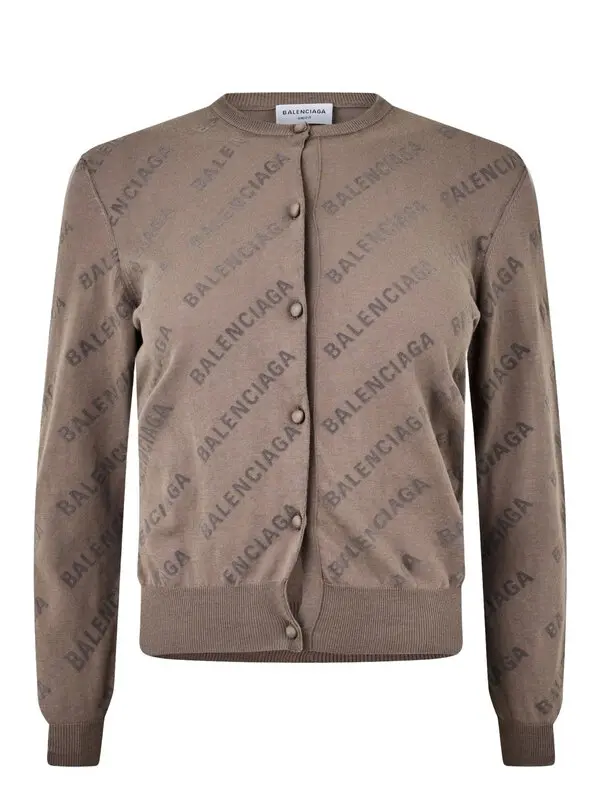 Balenciaga All-over Letter Print Crew Neck Cardigan - Gray