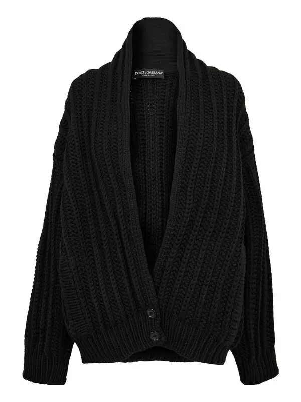 Dolce & Gabbana Chunky Knit Shawl Collar Cardigan - Black