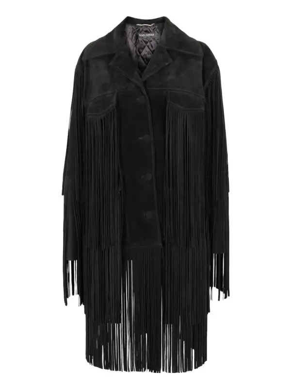 Dolce & Gabbana Suede Fringe Leather Jacket - Black