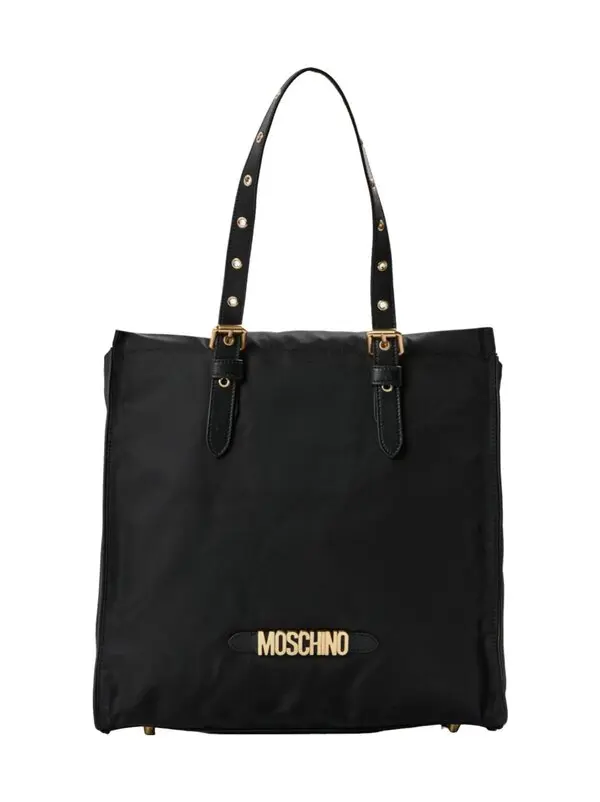 Moschino Nylon Tote Bag With Embellished Straps - Black